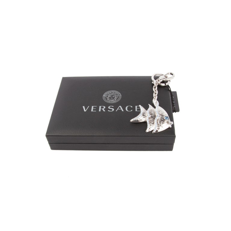 Versace Blue Rhinestone Studded Metal Angel Fish Key Chain For Sale at ...