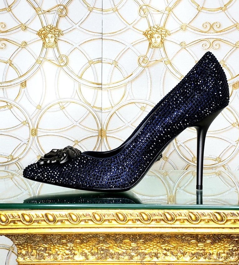 VERSACE BLUE SAPPHIRE CRYSTAL PALAZZO pump shoes Sz 39 For Sale at ...