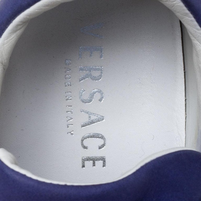Versace Blue Suede Studded Medusa Low Top Sneakers Size 44.5 at 1stDibs