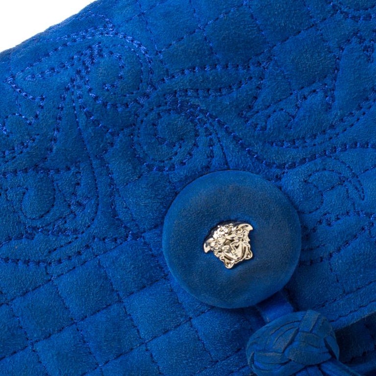 Versace Blue Suede Vanitas Crossbody Bag at 1stDibs | versace blue bag