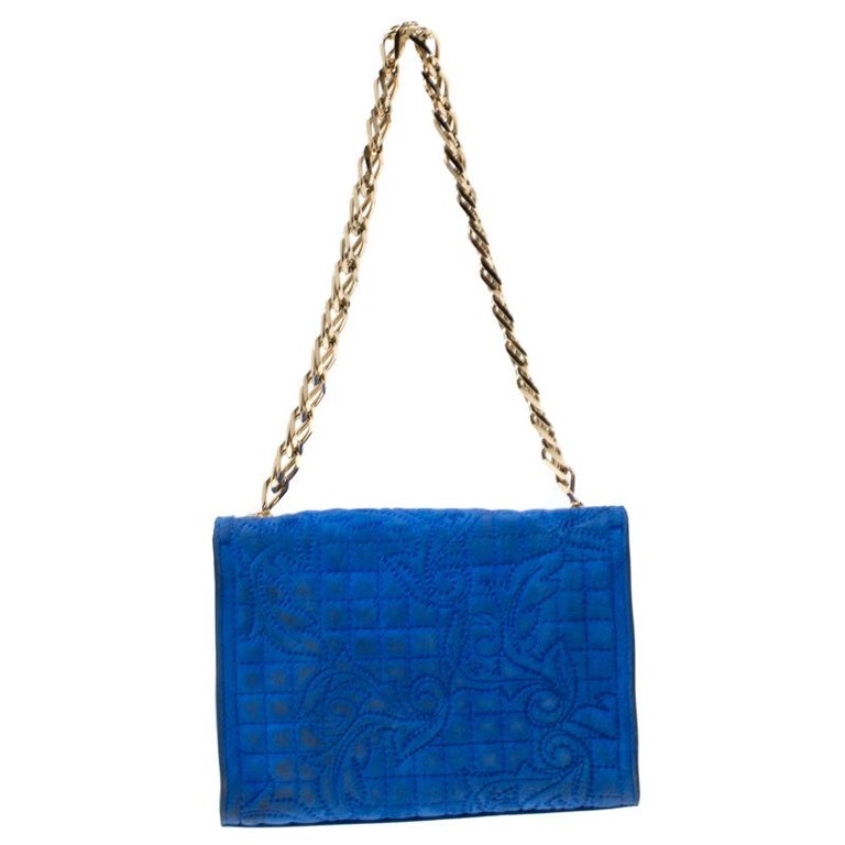 Versace Blue Suede Vanitas Crossbody Bag at 1stDibs | versace blue bag