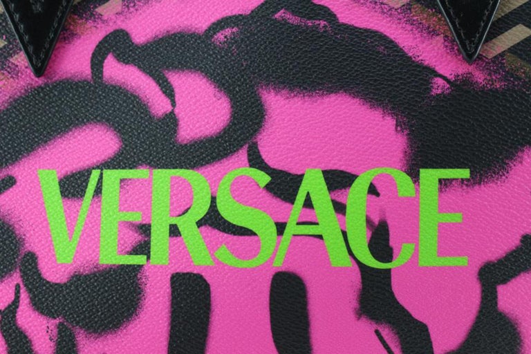 Versace Brown Greca Medusa Smiley Shopper Tote 42v811s For Sale at 1stDibs