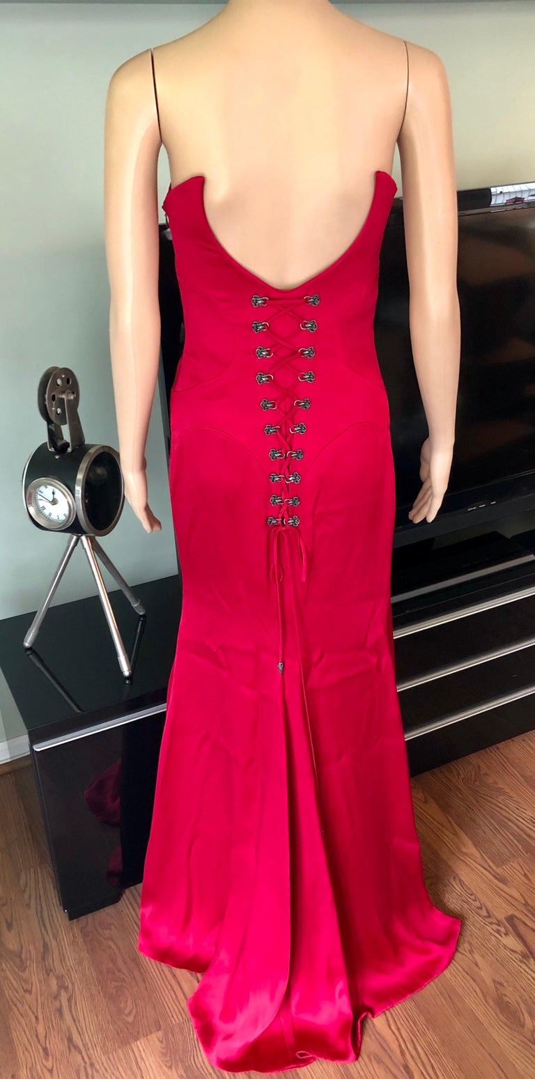 Versace Bustier Corset Satin Red Evening Dress Gown For Sale at 1stDibs ...
