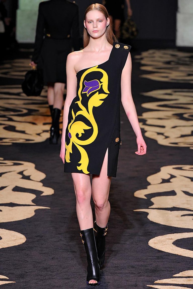 Versace Button-Detailed Tulip Applique One Shoulder Dress For Sale at ...