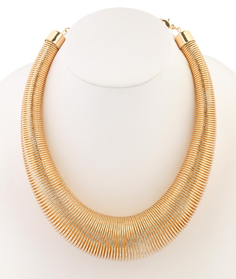VERSACE c.1980's Ugo Correani Large Gold Coil Spring Statement Necklace ...