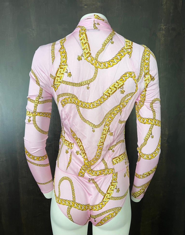 Versace Chain Long Sleeve Pink Bodysuit For Sale at 1stDibs