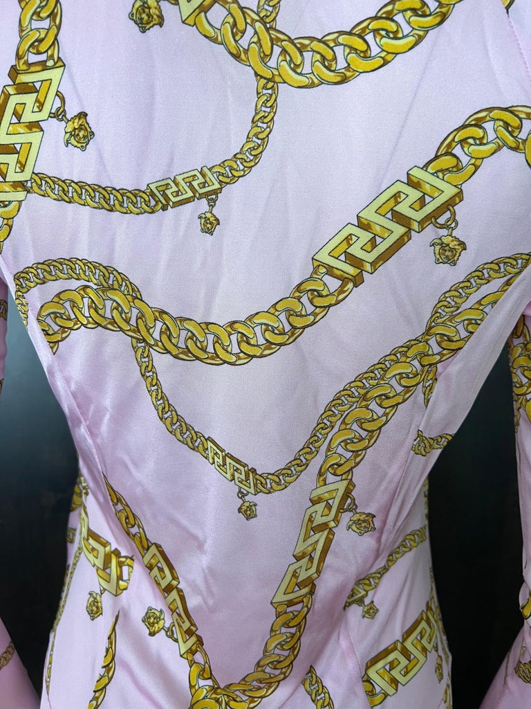 Versace Chain Long Sleeve Pink Bodysuit For Sale at 1stDibs