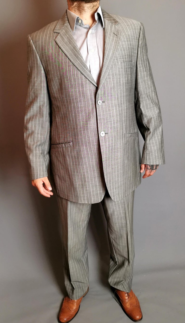Versace Classic mens Grey pinstripe suit, 2 piece For Sale at 1stDibs
