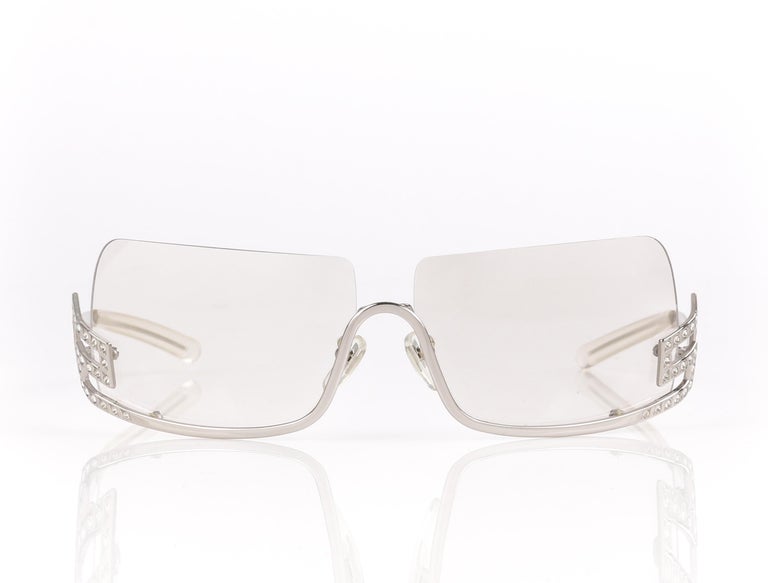 VERSACE Clear Half Rim Crystal Rhinestone Greek Key Sunglasses N20/H at ...