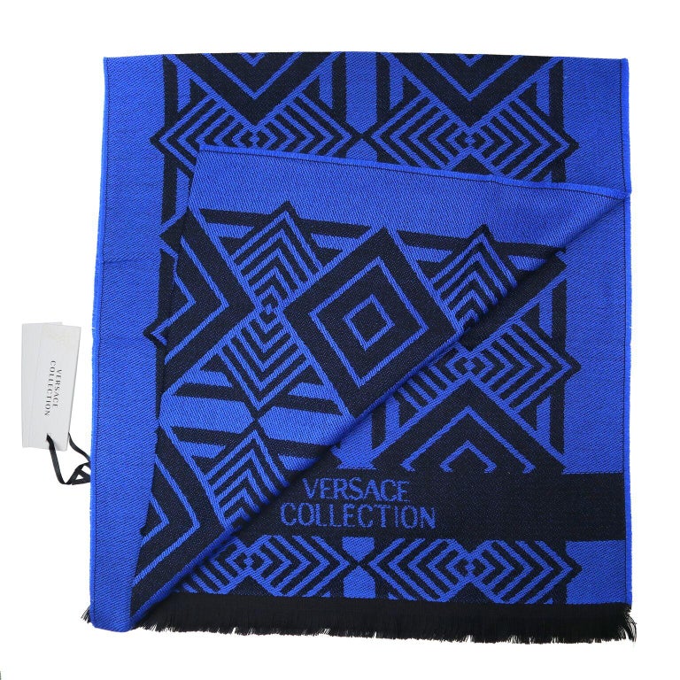 Versace Collection Black and Royal Blue Mens Scarf ISC40R1WIT02856I4071 ...