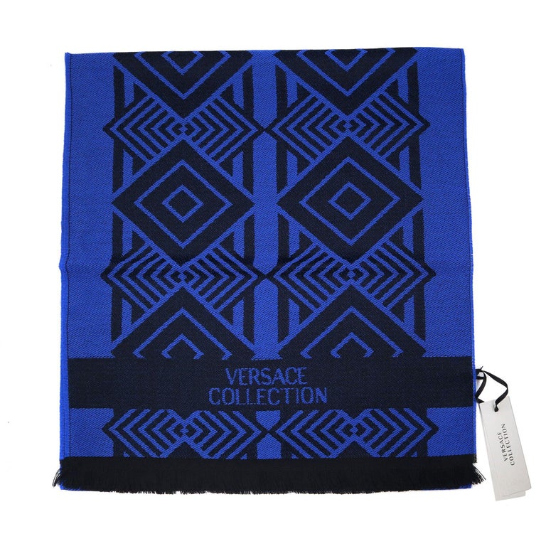 Versace Collection Black and Royal Blue Mens Scarf ISC40R1WIT02856I4071 ...