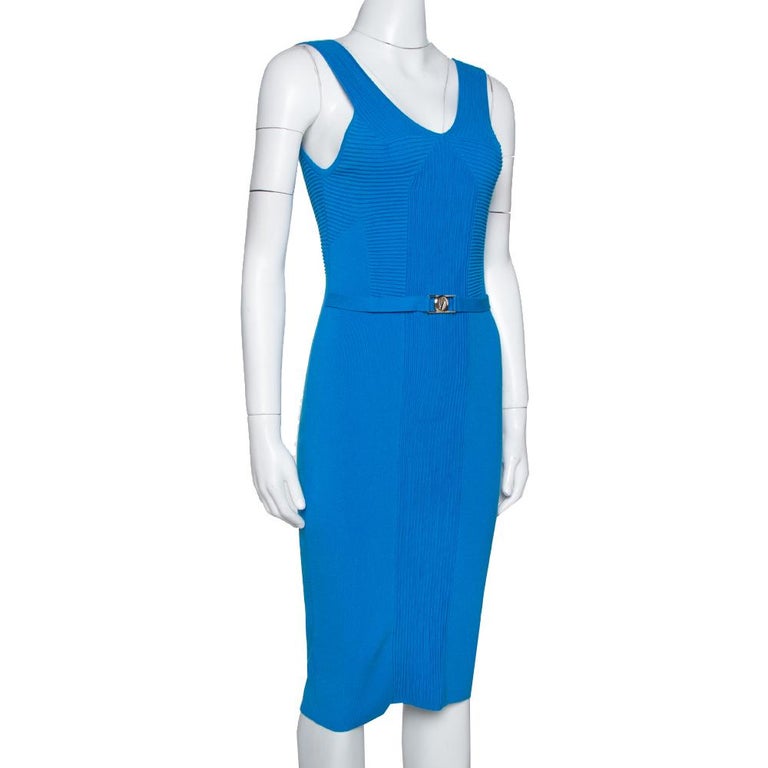 Versace Collection Blue Knit Medusa Detail Bodycon Dress M at 1stDibs