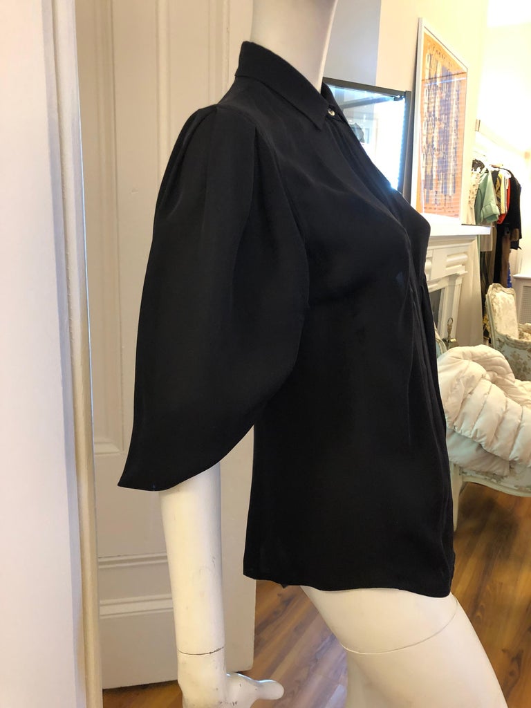 Versace Collection Silk Black "Poet" Blouse 42 Itl For Sale at 1stDibs