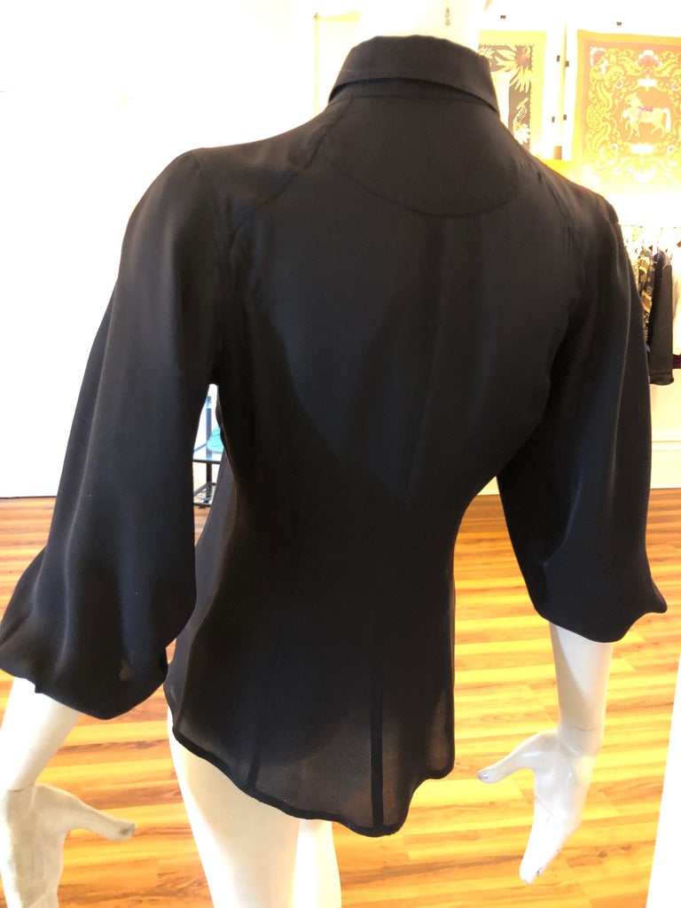 Versace Collection Silk Black "Poet" Blouse 42 Itl For Sale at 1stDibs