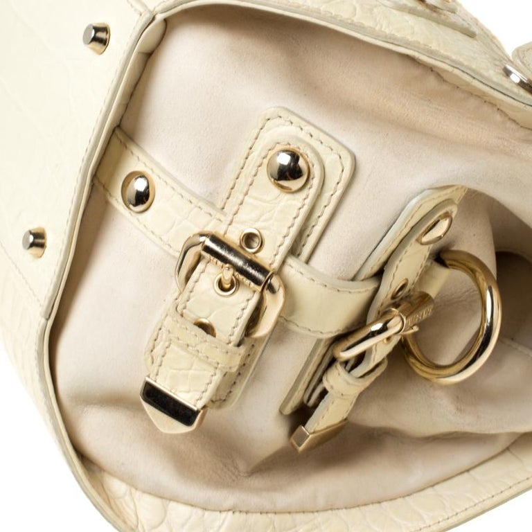Versace Cream Croc Embossed Leather and Suede Medium Canyon Bag For ...