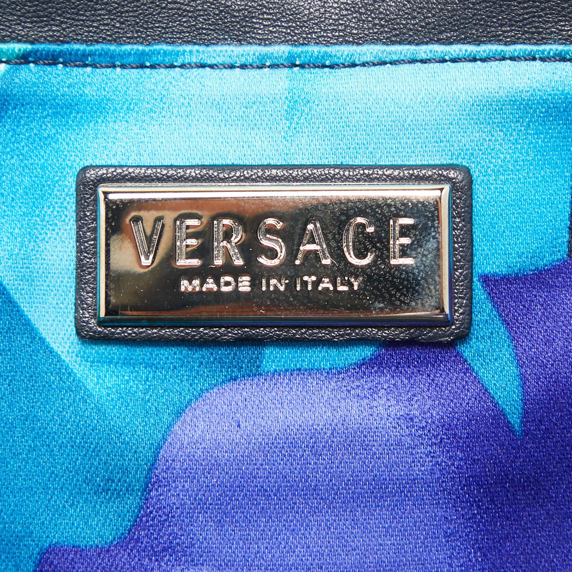 Versace Croc Embossed Leather and Glossy Leather Kiss Lock Satchel For ...