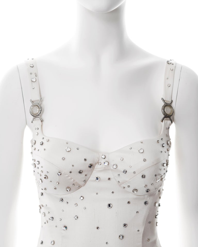 Versace crystal embellished ivory silk evening dress, ss 2005 For Sale ...