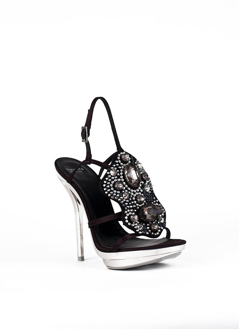 Versace Crystal Embellished Platform Sandals 37 - 7 For Sale at 1stDibs