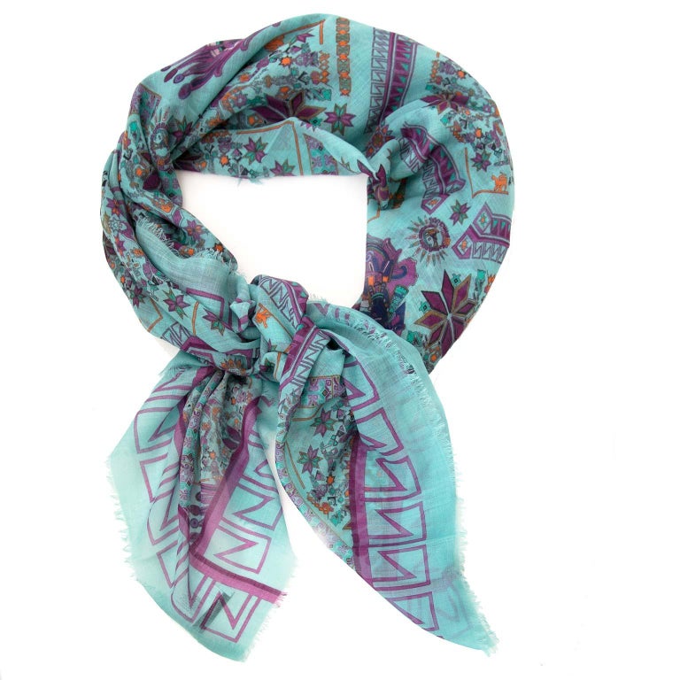 Versace Cyan Blue Native American Silk Modal Scarf at 1stDibs
