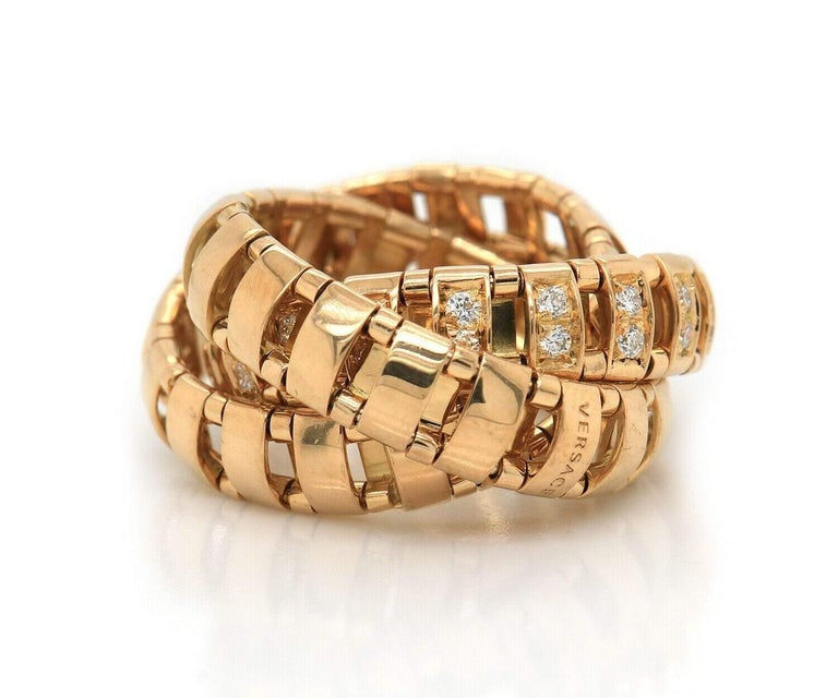 Versace Diamond Rolling Ring in 18K Yellow Gold For Sale at 1stDibs
