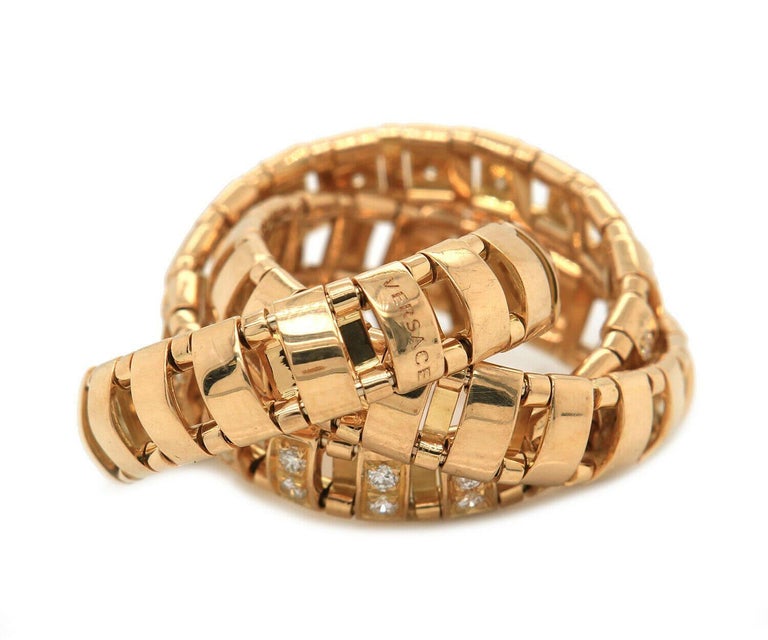Versace Diamond Rolling Ring in 18K Yellow Gold For Sale at 1stDibs