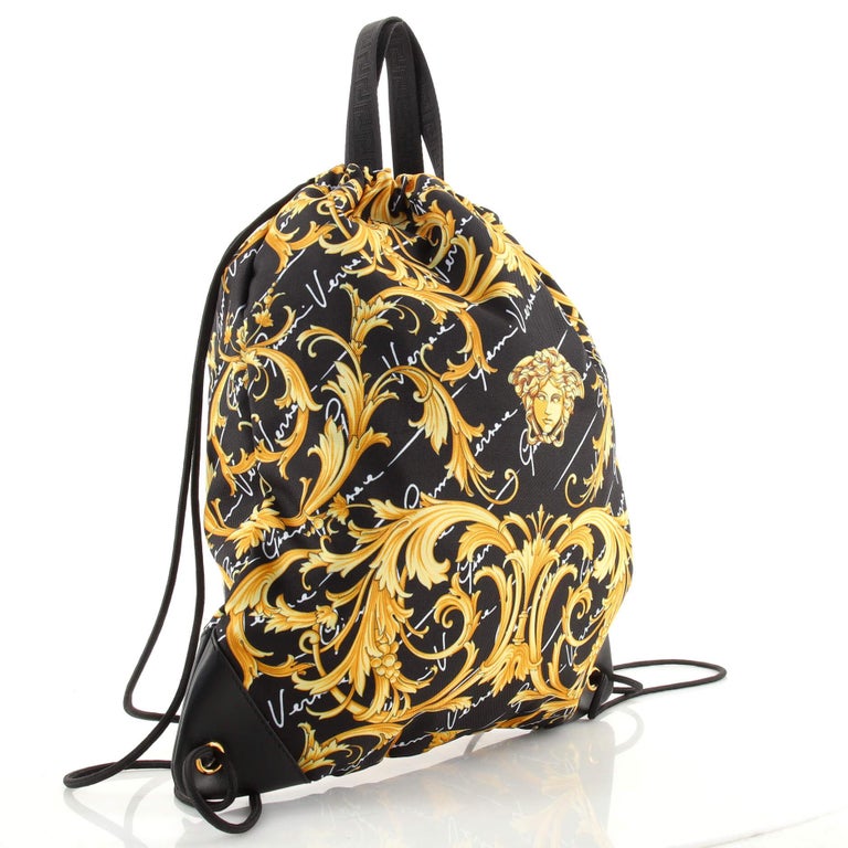 Versace Drawstring Tote Backpack Printed Canvas Medium For Sale at 1stDibs