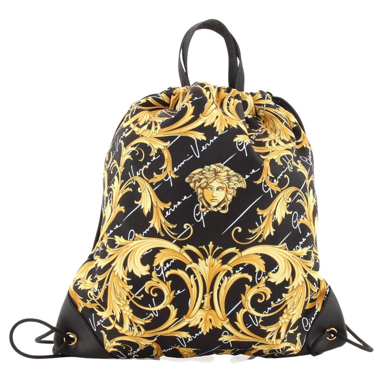 Versace Drawstring Tote Backpack Printed Canvas Medium For Sale at 1stDibs