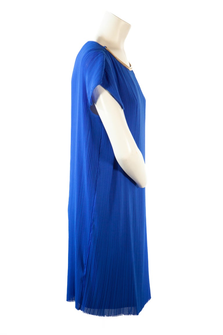 Versace Electric Blue Pleated Dress For Sale at 1stDibs