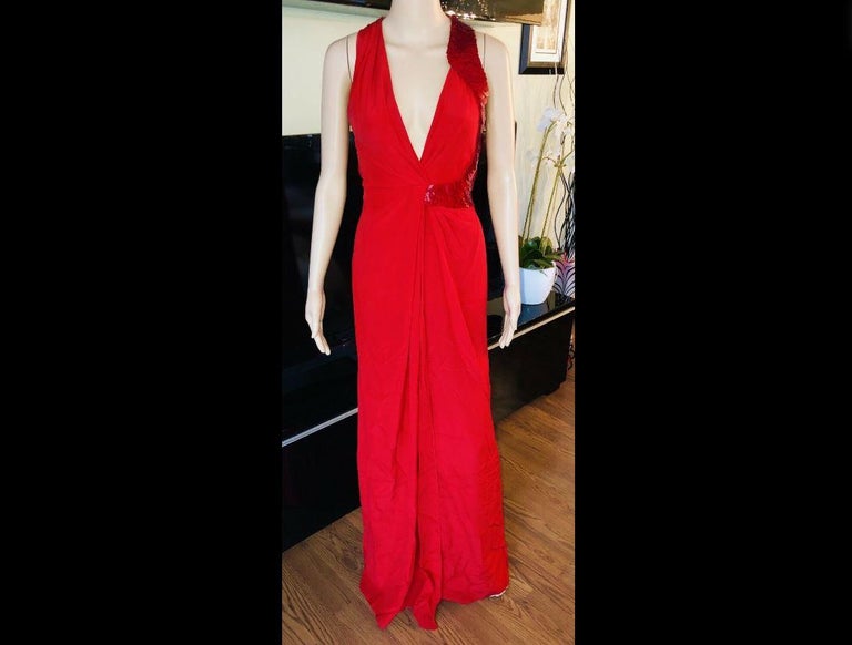 Versace Embellished Plunged Cutout Back Red Dress Gown at 1stDibs ...