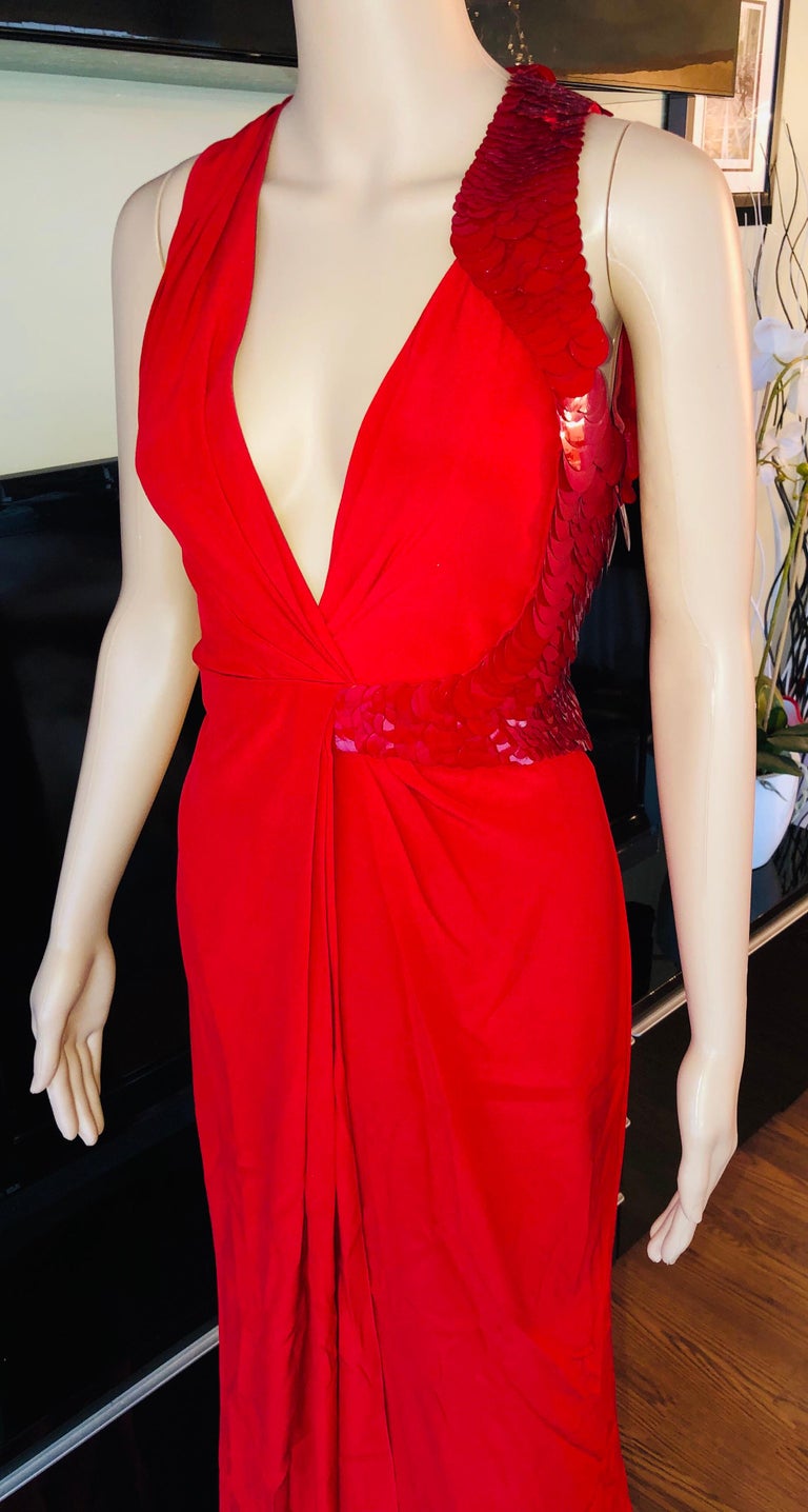Versace Embellished Plunged Cutout Back Red Dress Gown at 1stDibs ...