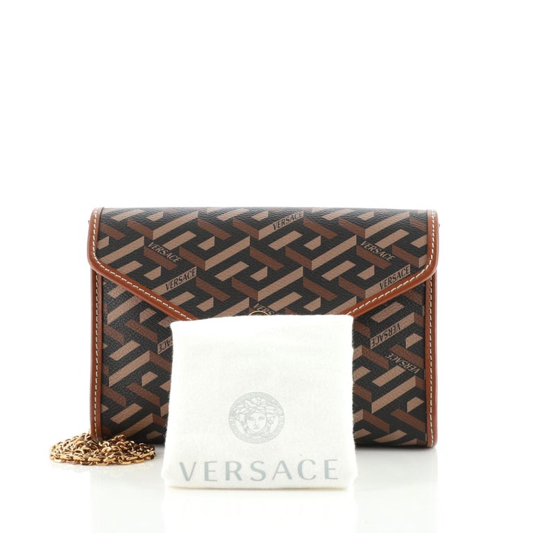 Versace Envelope Wallet on Chain La Greca Signature Coated Canvas at ...