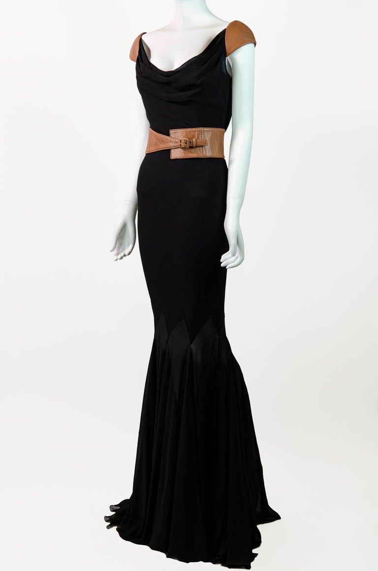 VERSACE F/W 2001 Silk and Leather Runway Gown at 1stDibs