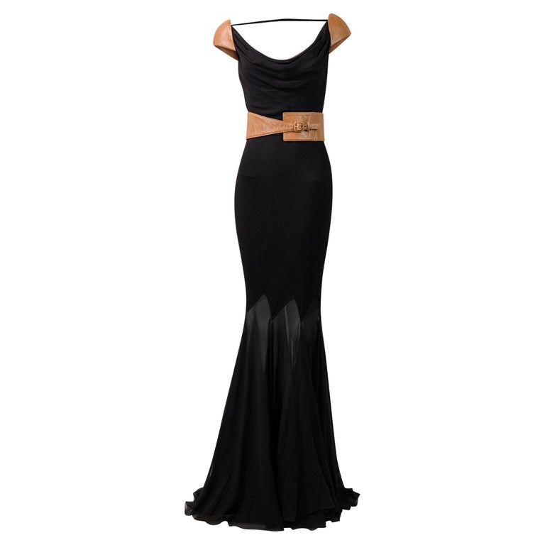 VERSACE F/W 2001 Silk and Leather Runway Gown at 1stDibs