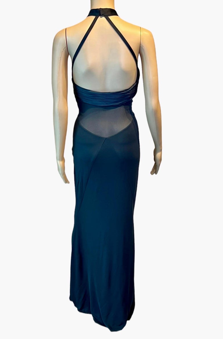 Versace F/W 2006 Halter Cutout Sheer Panels Bodycon Black Evening Dress ...