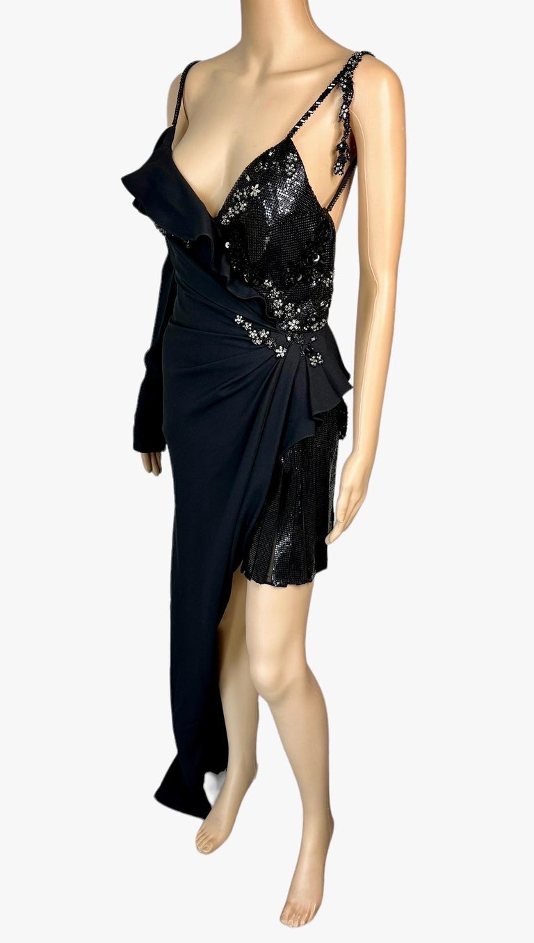 Versace F/W 2017 Runway Chainmail Crystal Asymmetric Black Evening ...