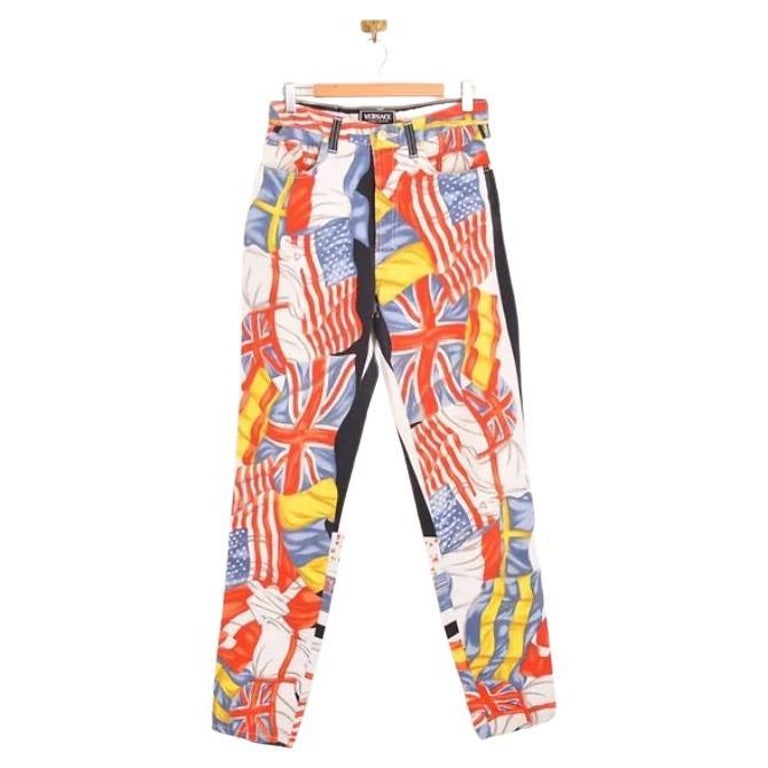 Versace Flag Pattern High Waisted Pants For Sale at 1stDibs