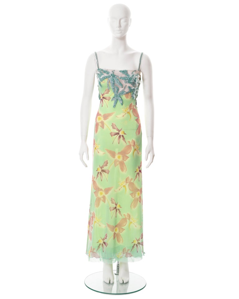 Versace floral printed tulle and metal mesh evening dress, ss 1999 For ...