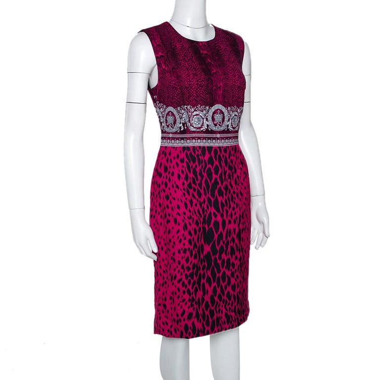 Versace Fuschia Pink Animal and Baroque Print Sheath Dress M at 1stDibs