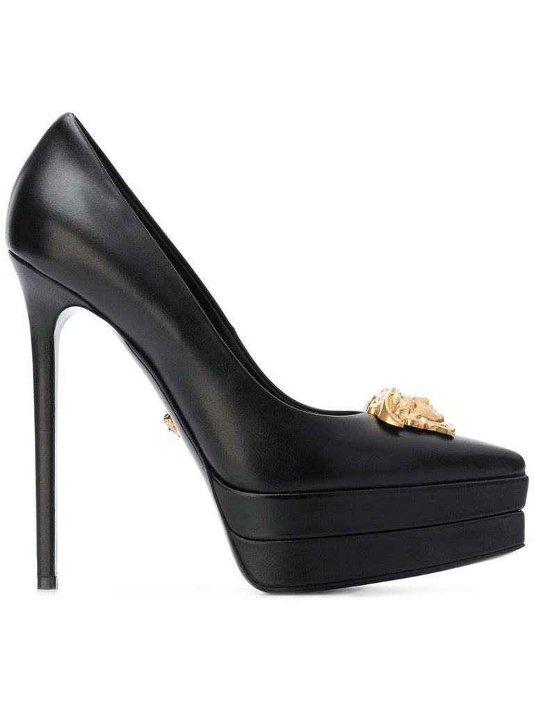 Versace FW18 Tribute Black Leather Barocco Lined Medusa Platform Pump ...