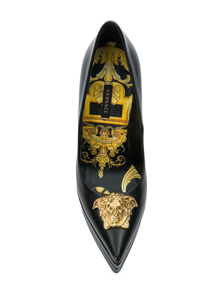 Versace FW18 Tribute Black Leather Barocco Lined Medusa Platform Pump ...