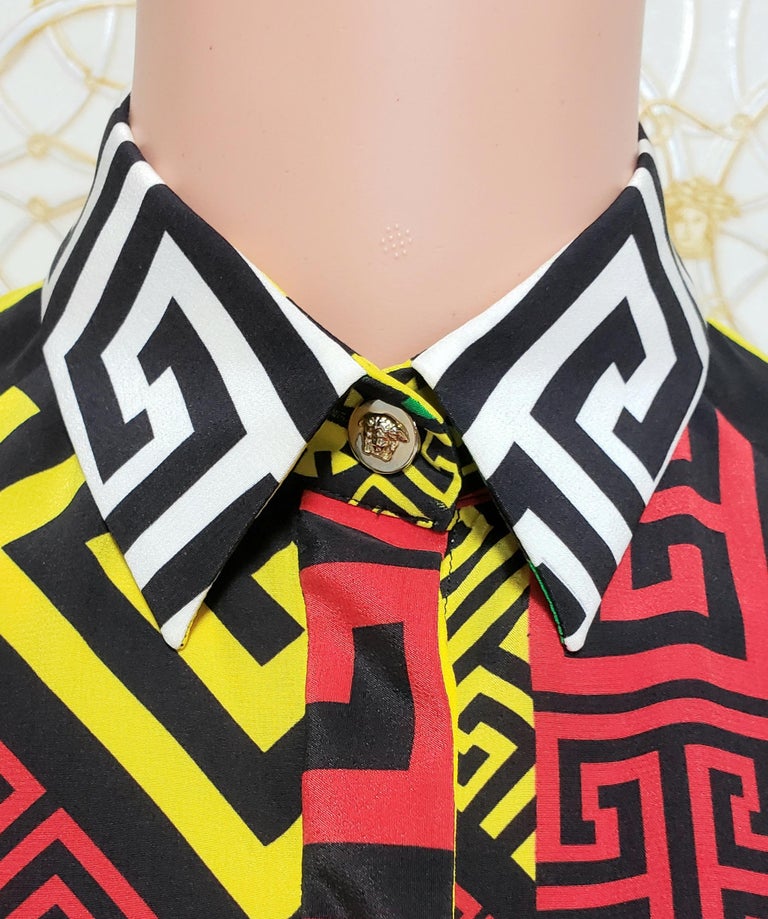 VERSACE geometric multi color greek pattern shirt For Sale at 1stDibs ...