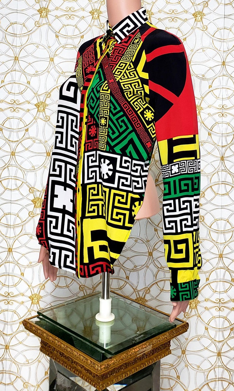 VERSACE geometric multi color greek pattern shirt For Sale at 1stDibs ...