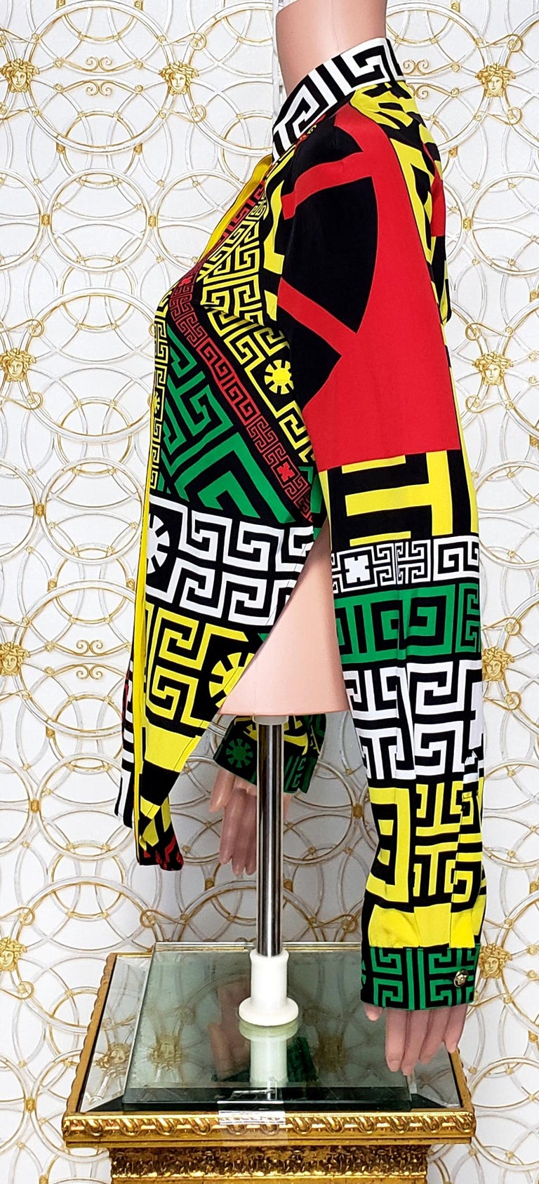 VERSACE geometric multi color greek pattern shirt For Sale at 1stDibs ...