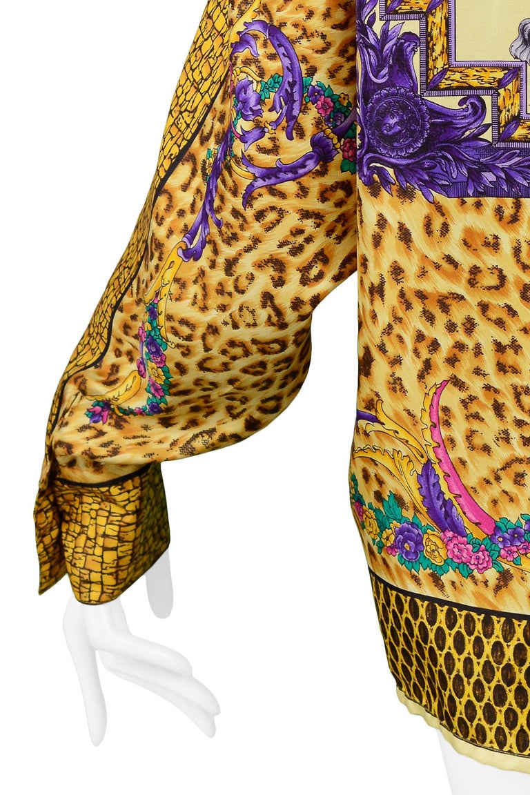 Versace Gold Baroque and Leopard Print Silk Blouse With Equestrian ...