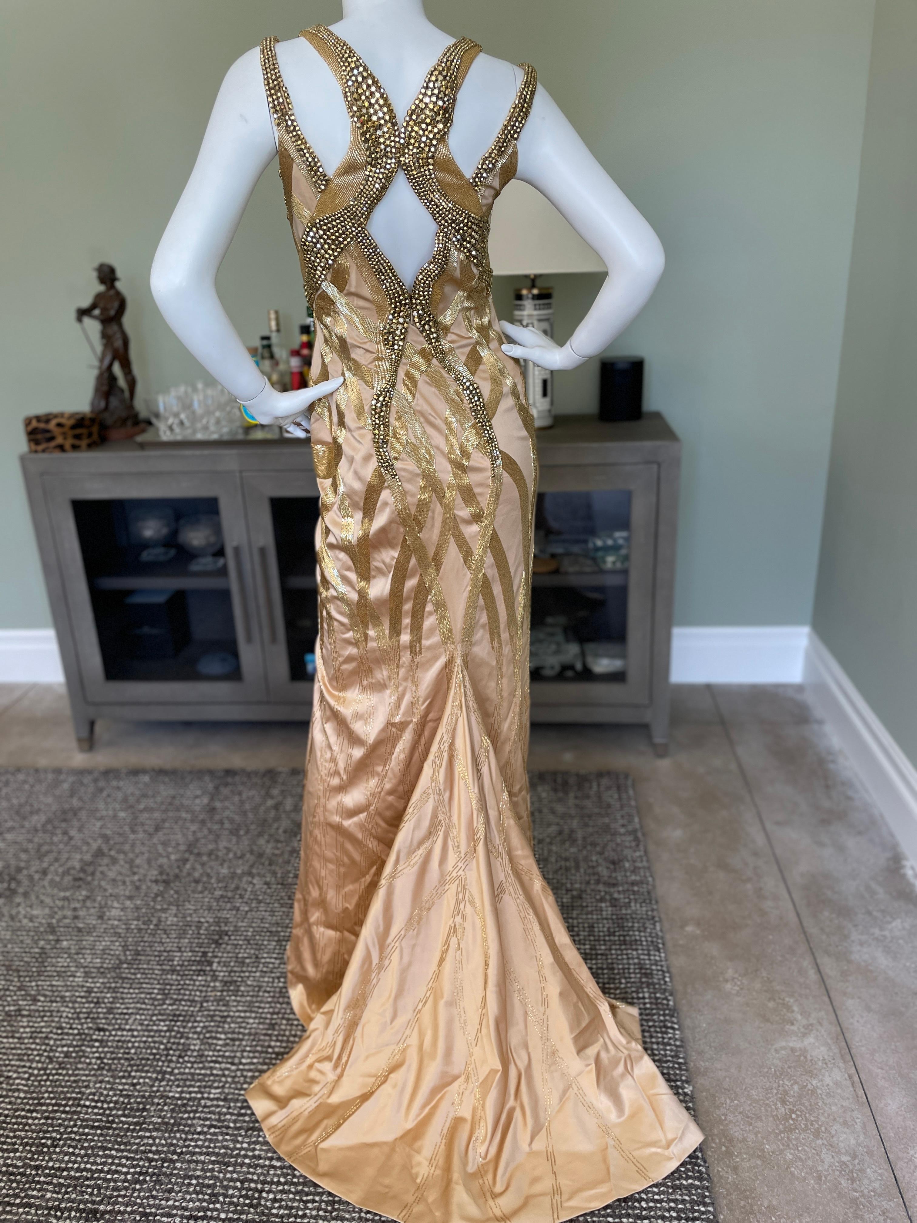 Versace Gold Crystal Embellished Evening Gown New with Tags For Sale at ...
