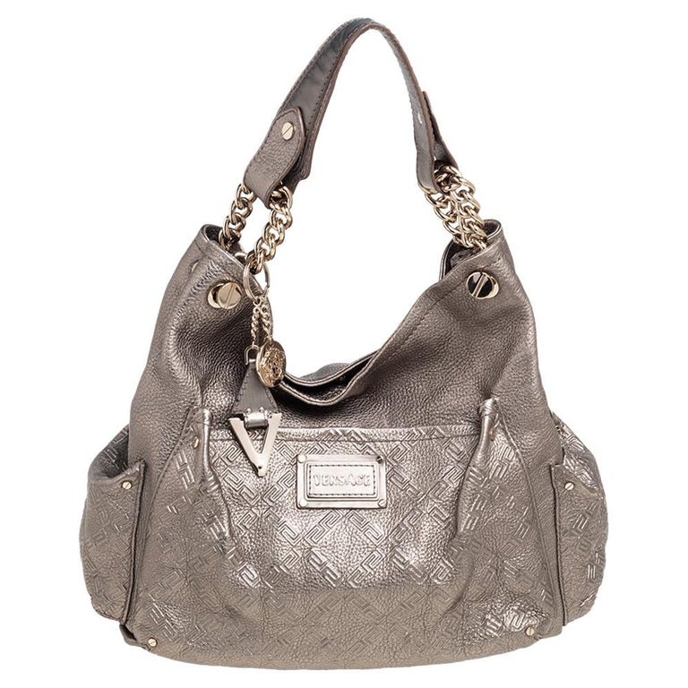 Versace Gold Embossed Leather Front Pocket Shoulder Bag at 1stDibs