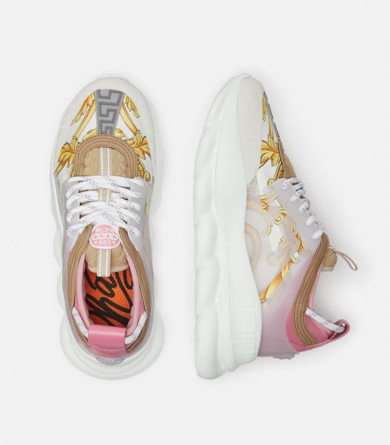 Versace Gold Hibiscus Baroque Print Leather/Fabric Chain Reaction ...