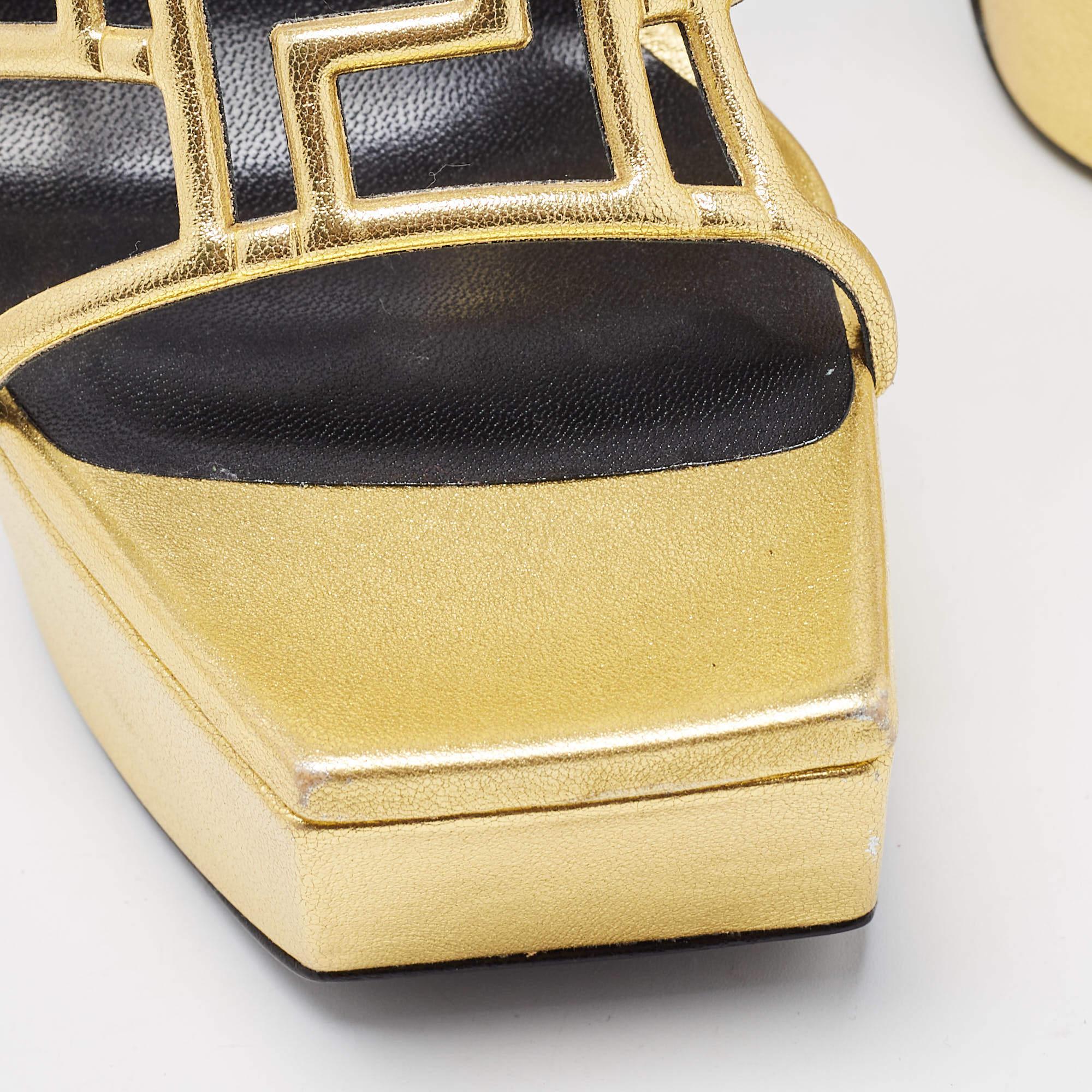 Versace Gold Leather Greca Maze Sandals Size 37 For Sale at 1stDibs