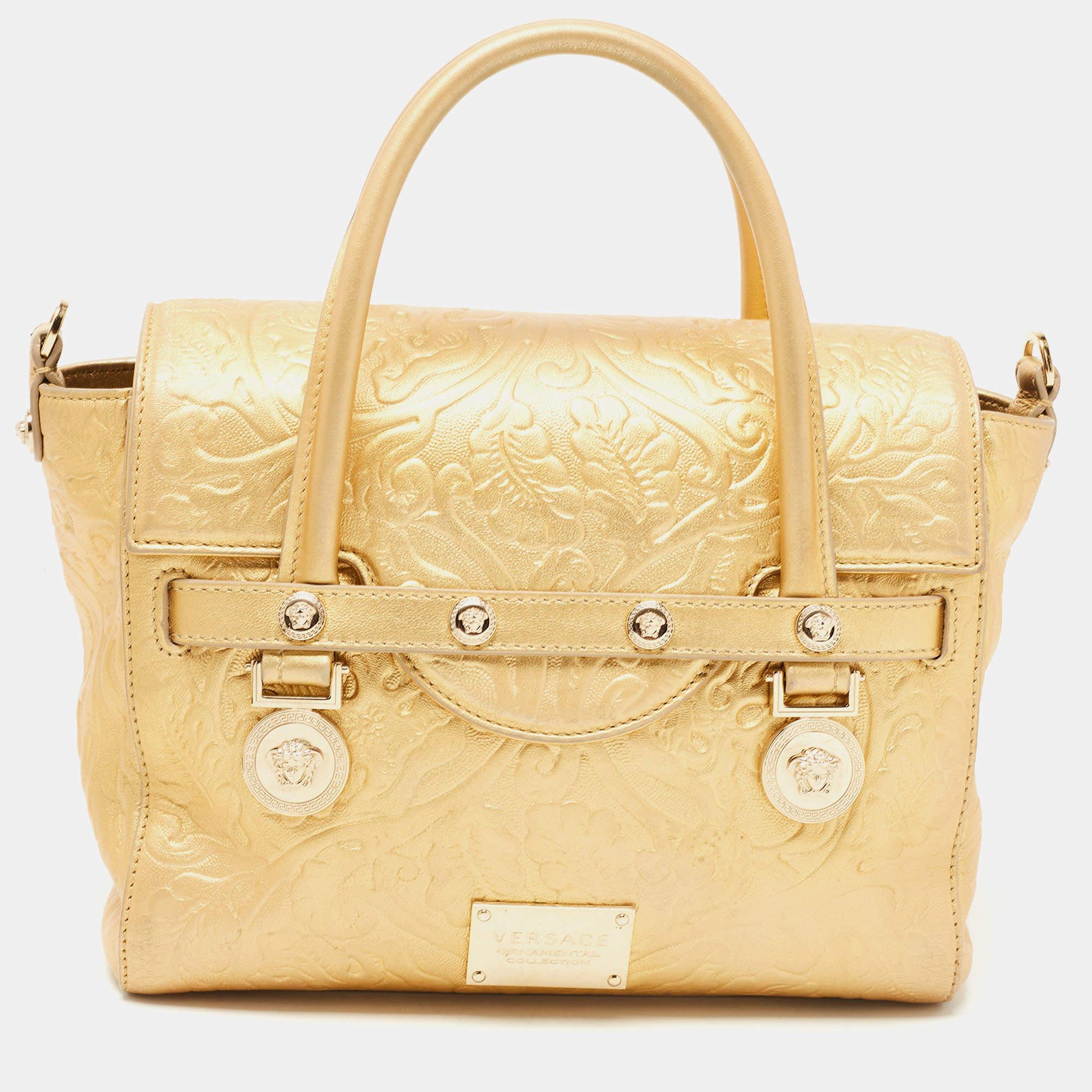 Versace Gold Leather Medium Medusa Medallion Tote For Sale at 1stDibs