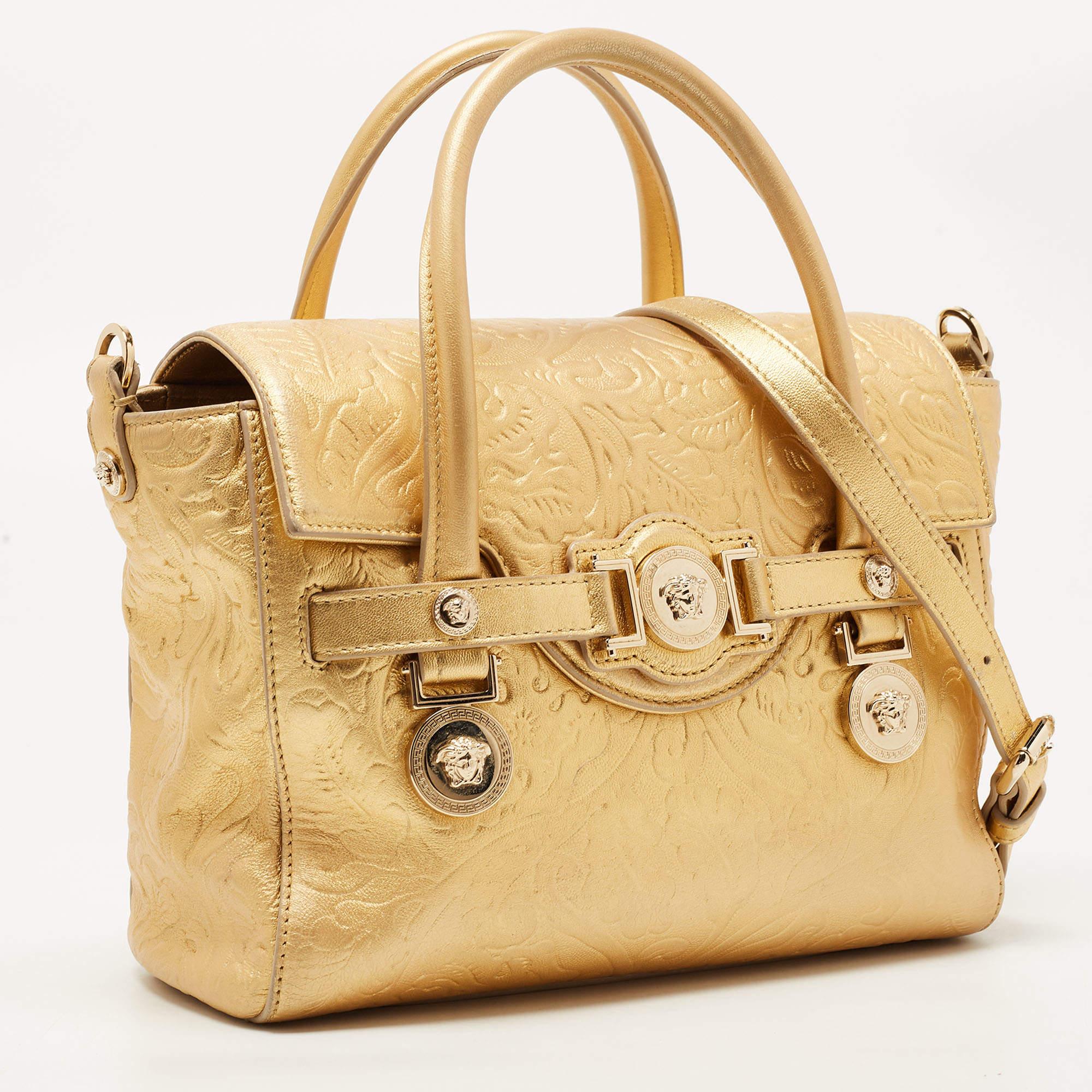 Versace Gold Leather Medium Medusa Medallion Tote For Sale at 1stDibs